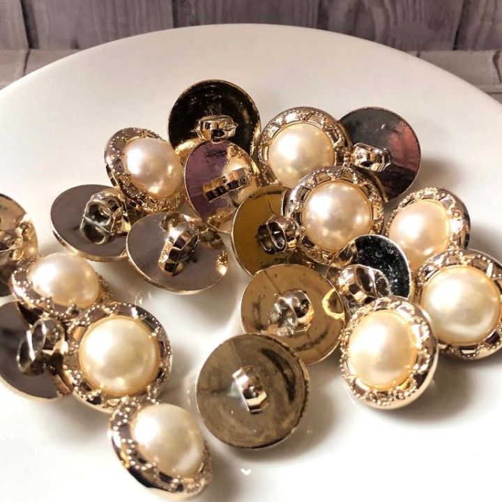 kancing mutiara timbul jahit metalik gold kombinasi ukuran 16mm per 10 ...