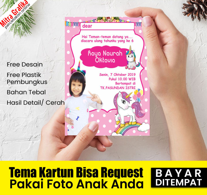 Kartu Undangan Ulang Tahun anak perempuan karakter Unicorn Kuda poni bisa Request - undangan ...