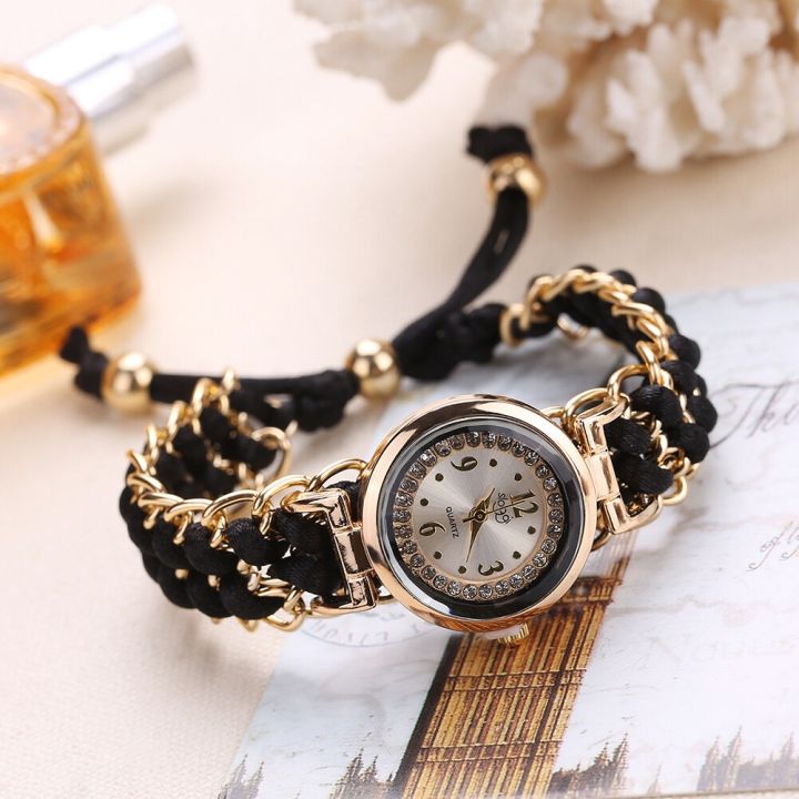 Talent Star Fashion Women Rhinestone Braided Rope Band Bracelet Quartz ...