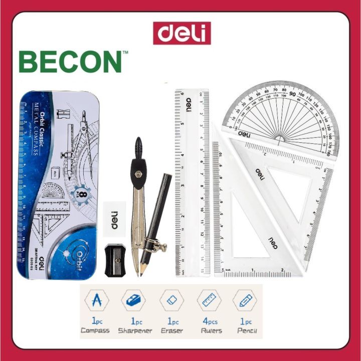 Deli Orbit Classic Metal Compass Set EG30505 8pcs | Lazada