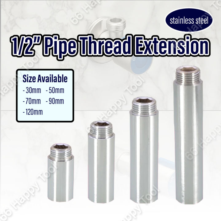 1/2" Pipe Thread Extension Stainless Steel Threaded Pipe End 30mm 50mm ...
