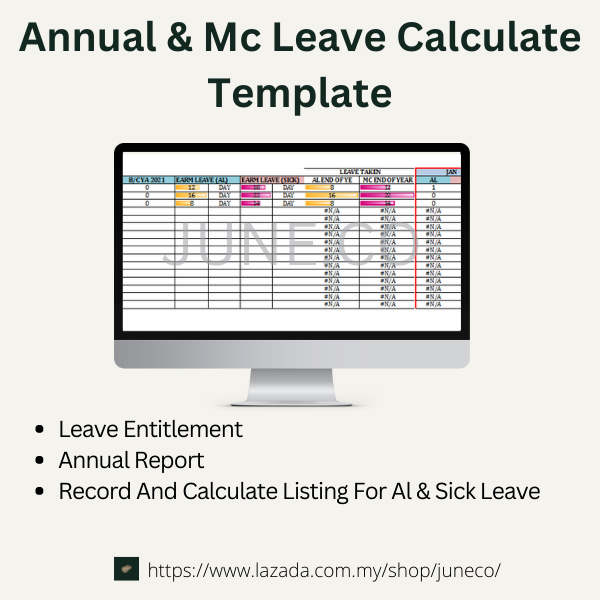 ANNUAL LEAVE & SICK LEAVE CALCULATED TEMPLATE TEMPLAT PENGIRAAN CUTI ...