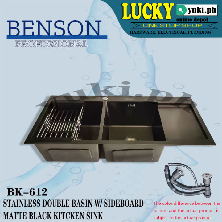 BK612 (100x45) BENSON STAINLESS DOUBLE BASIN WITH SIDEBOARD MATTE BLACK ...