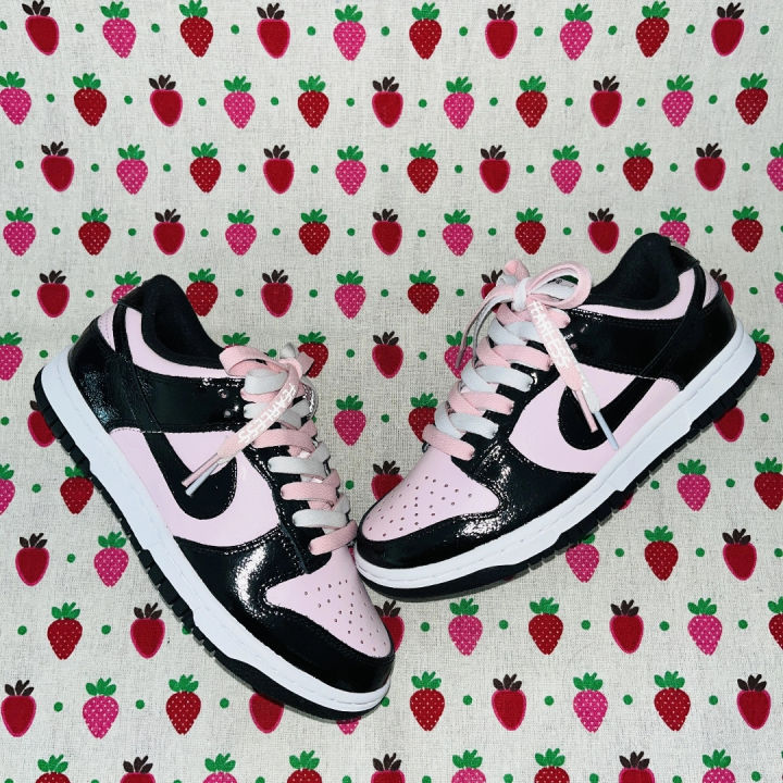 Matching nike dunk low ESS pink black panda patent leather fearless ...