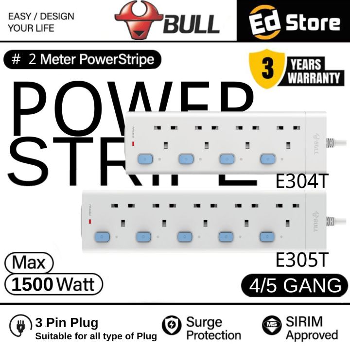 SIRIM Approved Bull Power strip Insured Warranty Surge protector ...