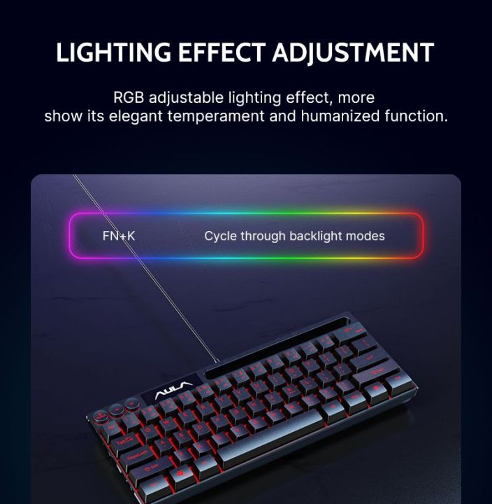 STEQ AULA F3061 Membrane Keyboard RGB TKL Wired Silicone Keyboard ...