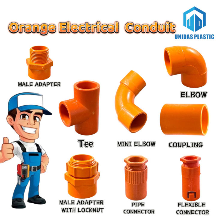 PVC Orange Electrical Conduit 1/2 ,3/4, 1,inches Elbow , TEE,Coupling ...