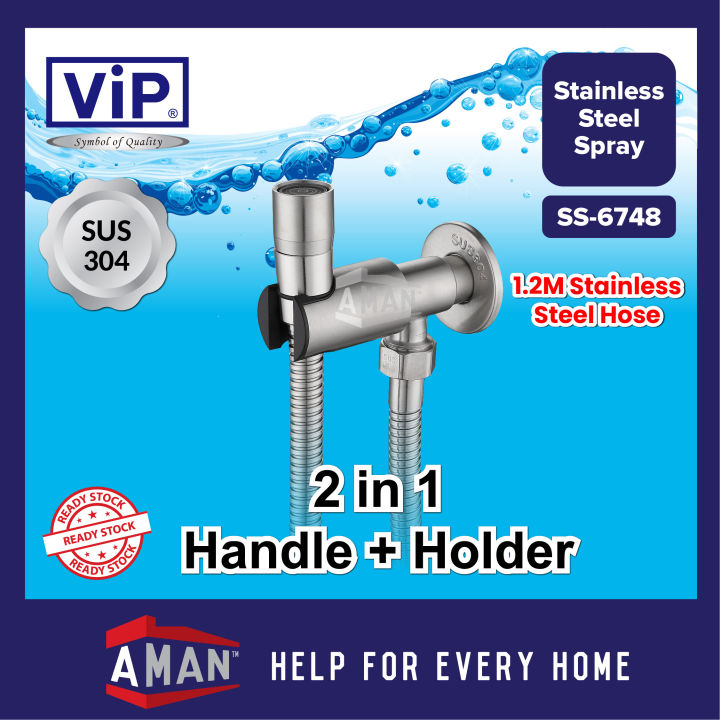 VIP SUS-304 Stainless Steel Hand Bidet Spray Flexible Hose with Holder ...