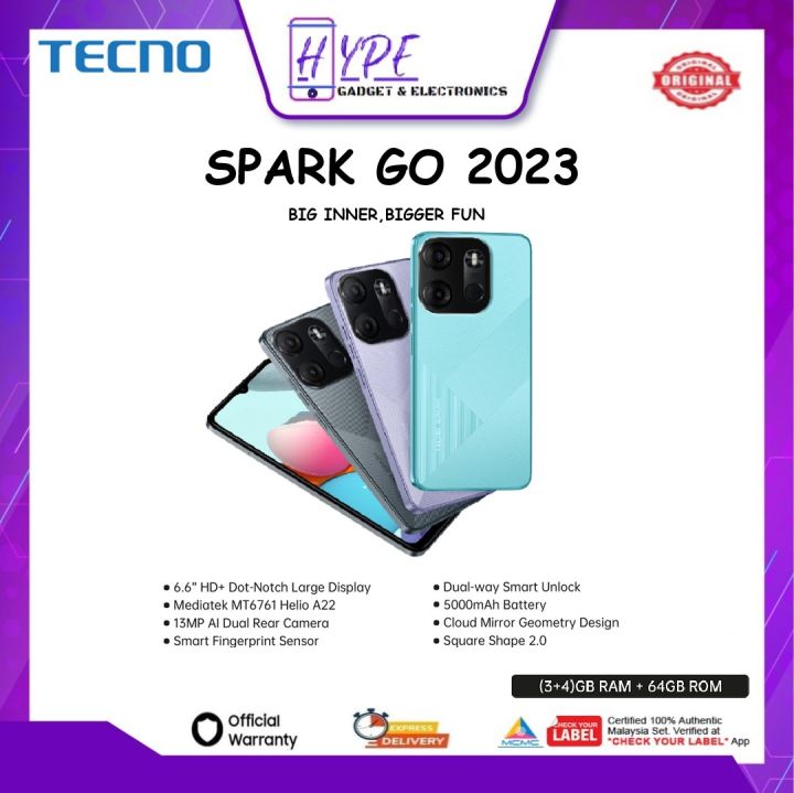 TECNO SPARK GO 2023 l (4+3GB) Extended RAM + 64GB ROM l Mediatek Helio ...