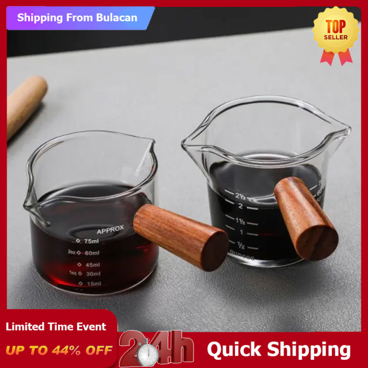 [Ready Stock+COD] 75ML Espresso Measuring Cup with Wooden Handle Double ...