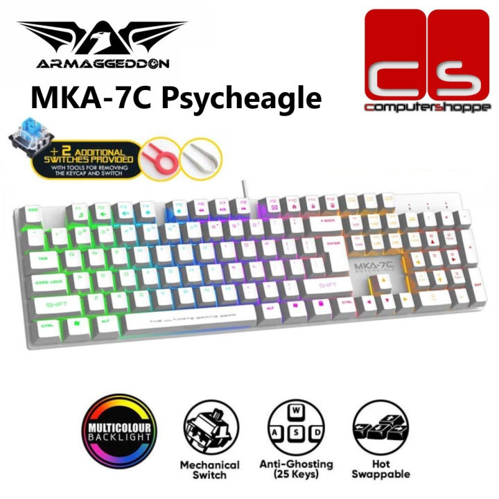 Armaggeddon MKA-7C Psycheagle Blue Switch Mechanical Keyboard - White ...