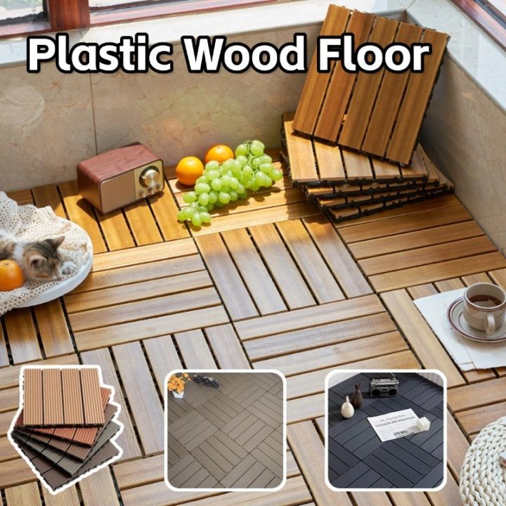 SarMart Floor Tiles Interlocking Solid Wood DIY Deck Tiles Indoor ...