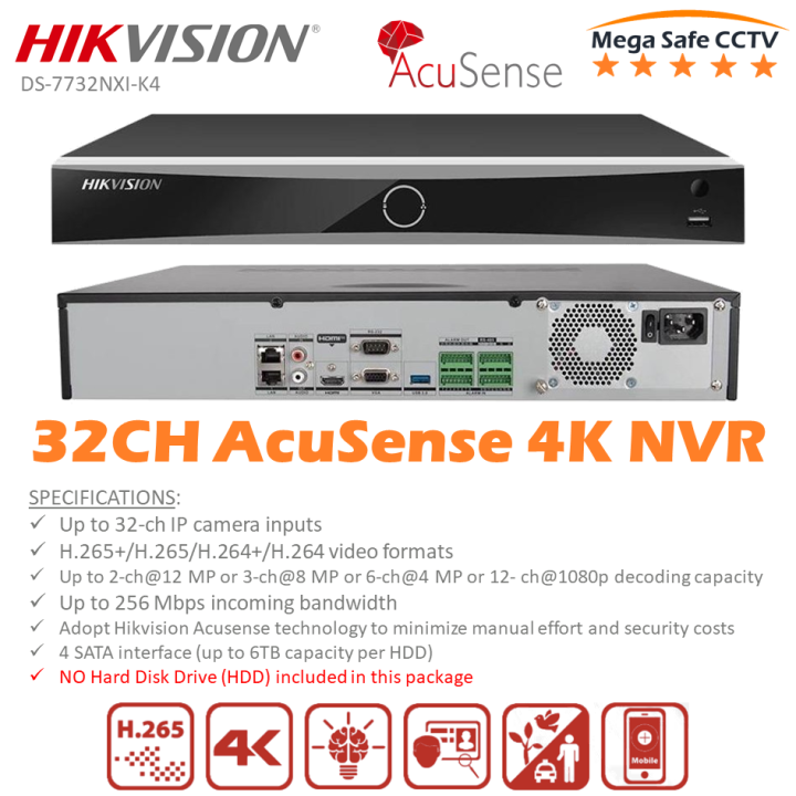 Hikvision DS-7732NXI-K4 32CH 1.5U K Series AcuSense 4K NVR 4 SATA interfaces 32CH IP Camera ...