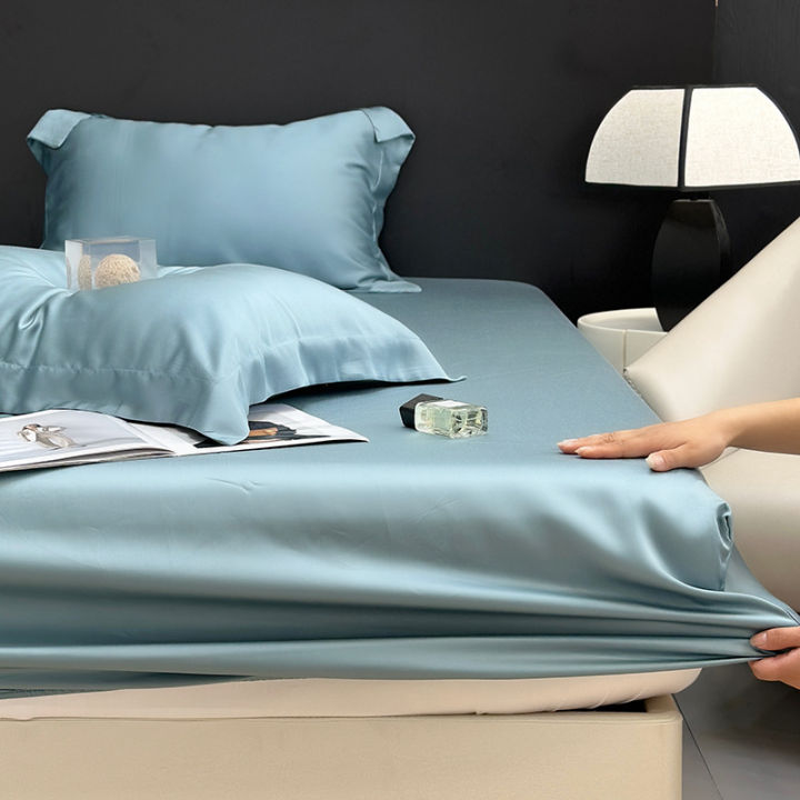 หมวกคลุมเตียงสีทึบ60 Lanjing Tencel ที่นอนซิมมอนผ้าคลุมเตียงแผ่นป้องกัน ...