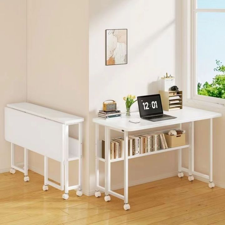 2-layer Folding Computer Table With Wheels Portable Office Table Large ...