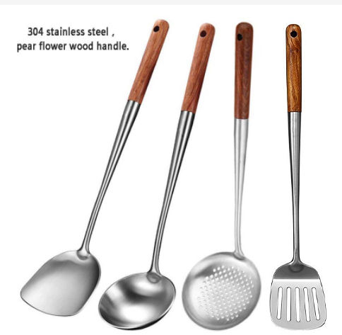 Wok Spatula and Ladle Tool Set, 17 Inches Spatula Ladle Skimmer for Wok ...