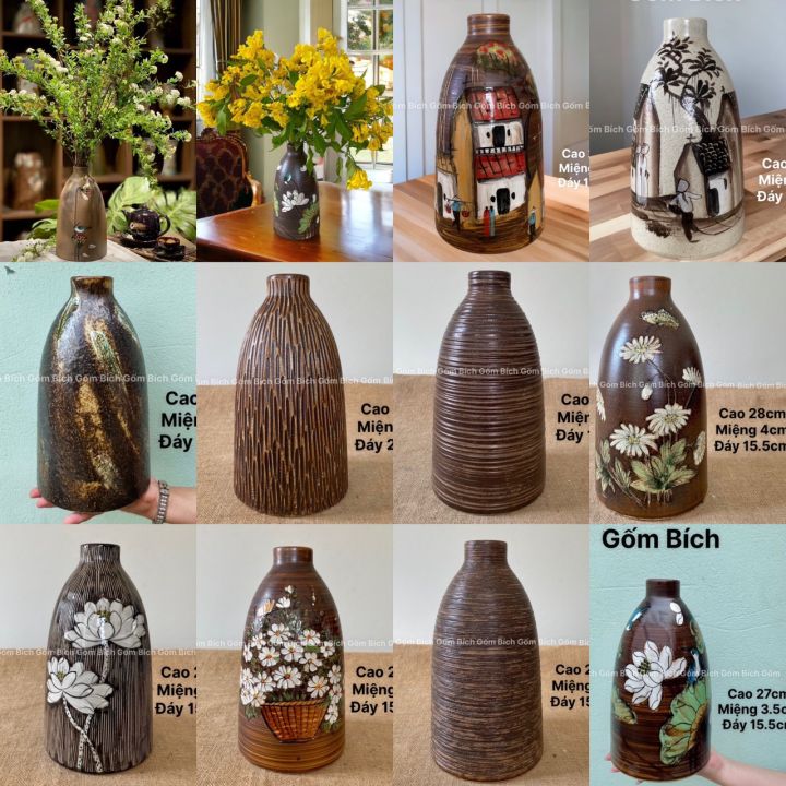 Bình Hoa Lọ Hoa Dáng Chuông Cổ Nhỏ Cắm Cành Decor Men Mộc Gốm Sứ Bát ...