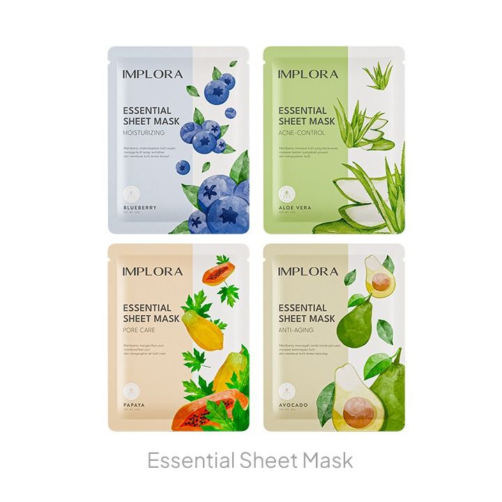 Masker bentuk tisu implora essential sheet masket untuk wajah normal ...