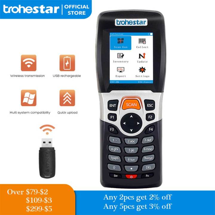 Trohestar Wireless Barcode Scanner 1D Bar Code Reader Portable Handheld ...