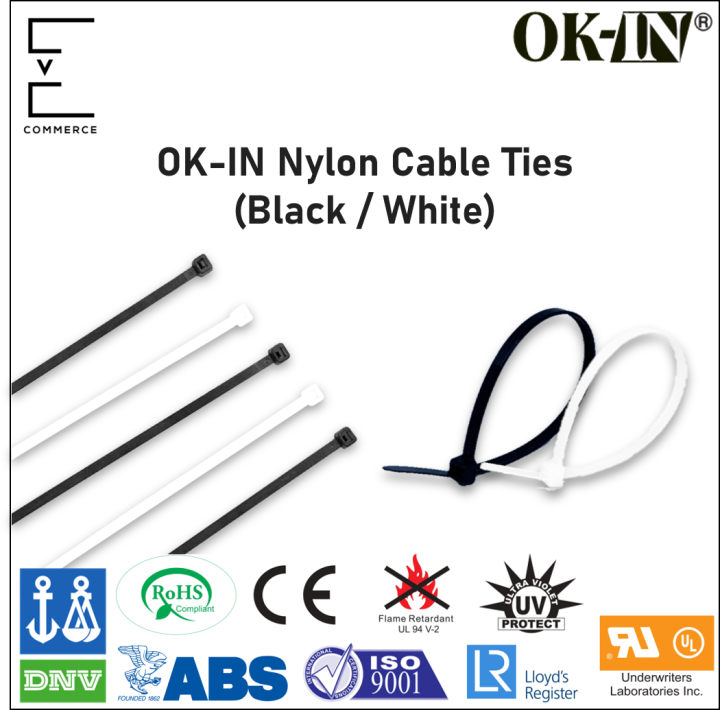 [100 PCS] OK-IN SELF-LOCKING NYLON CABLE TIES - 4"/6"/8"/10"/12" BLACK ...