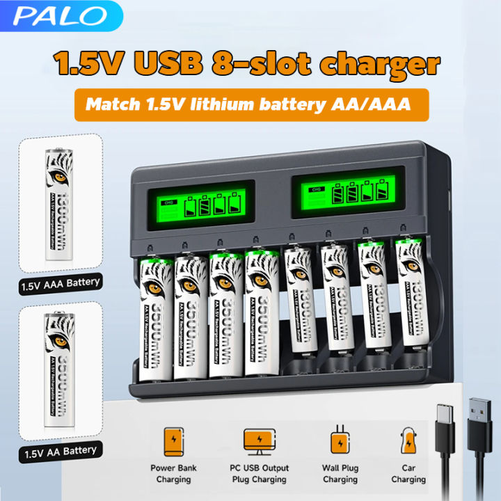 PALO 1.5V 8-slot lithium battery charger na kasama ang AA/AAA universal ...