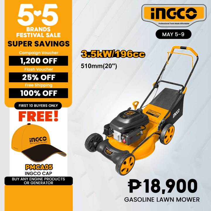 Ingco 4-Stroke Engine 60L Gasoline Lawn Mower 196cc GLM196201 IIT ...