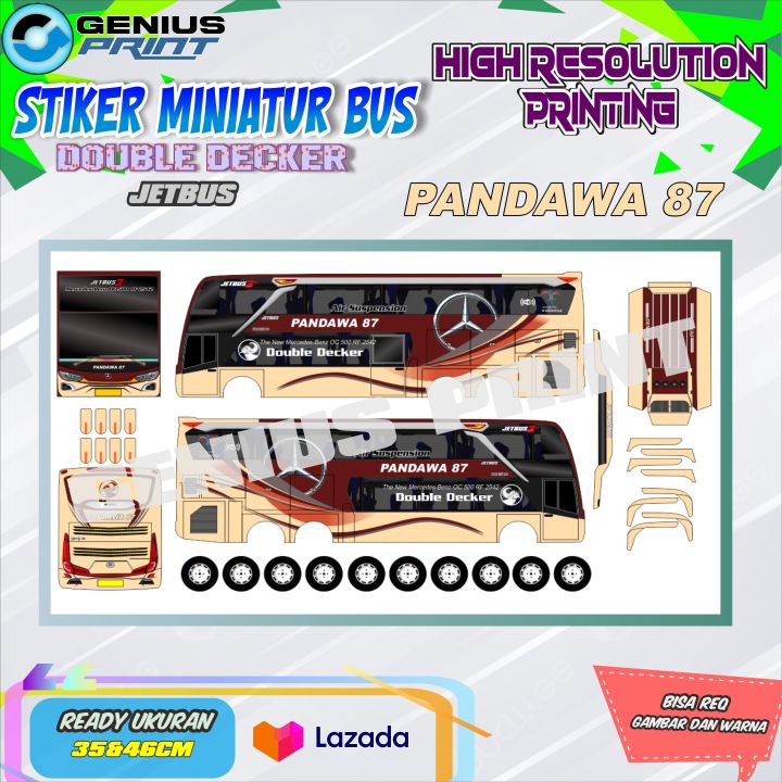 Stiker A3 Miniatur Bus Double Decker JB3 Livery Pandawa 87 Uk. 35&46cm ...