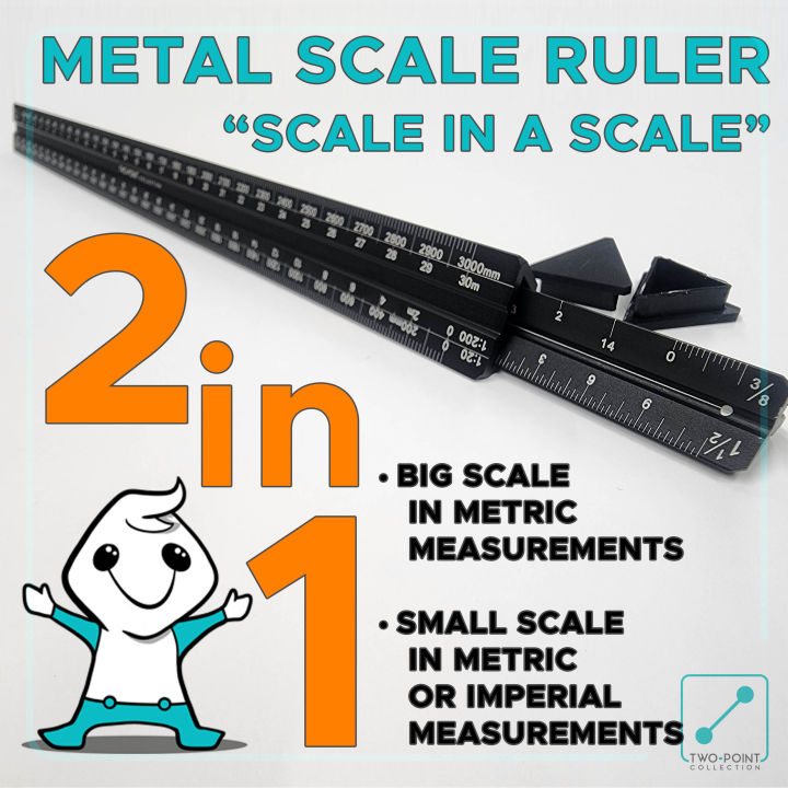 12"/ 32cm Length Triangular Metal / Aluminum Scale Ruler Set - 2 in 1 ...