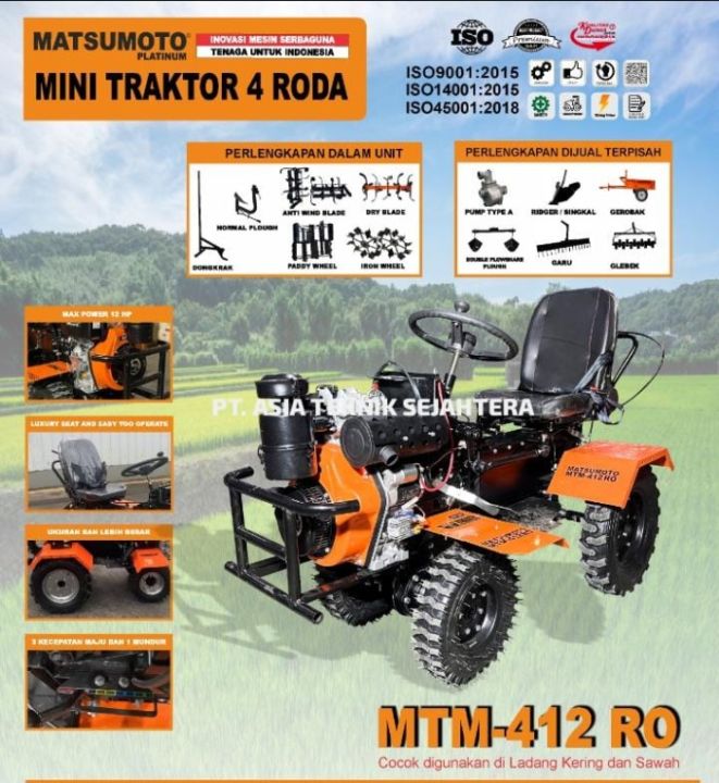 Traktor Mini 4 Roda Mesin Bajak Sawah Diesel Matsumoto MTM-412 RO ...