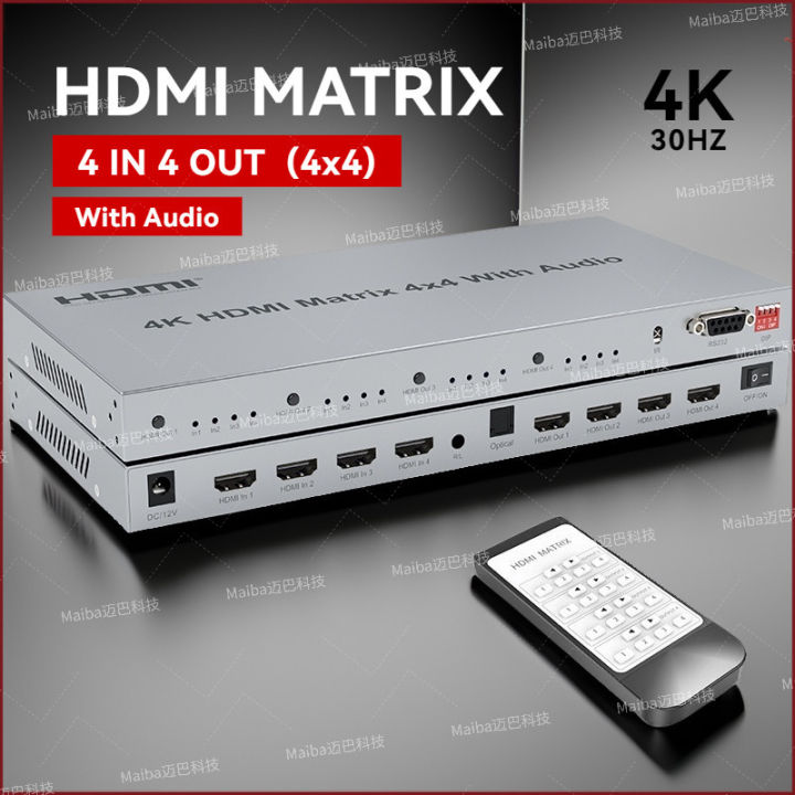4x4 HDMI Matrix Switch พร้อมเอาต์พุตเสียง 4K 30Hz HDMI Switcher ...