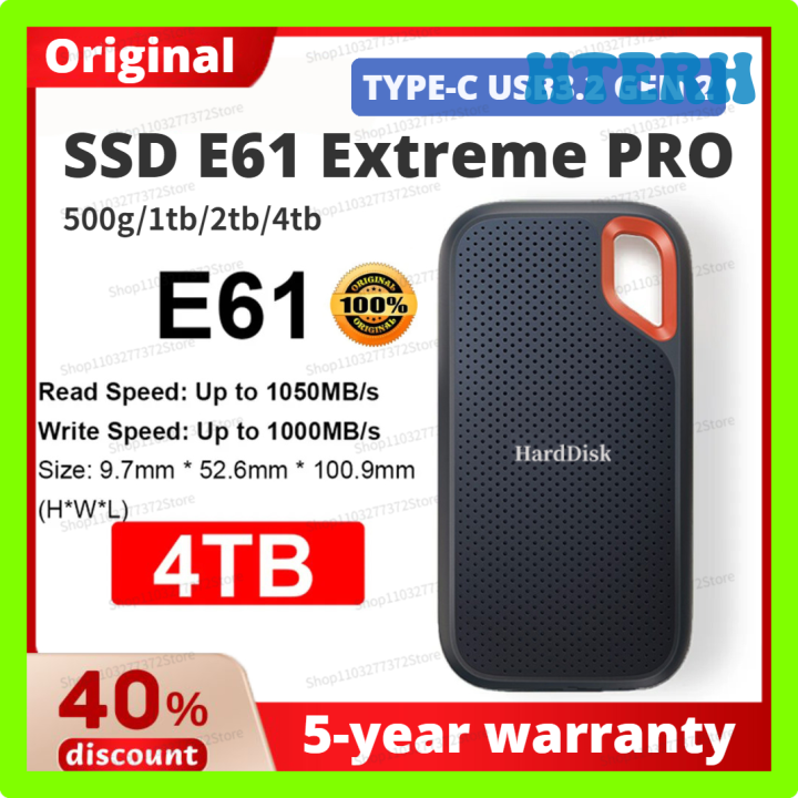 HTERH 1050MB/S SSD E61 Extreme PRO 4TB 2TB 1TB 500G Portable External Solid State Drive Hard ...
