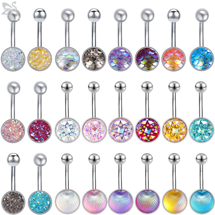 ZS 1 PC Colorful Stainless Steel Navel Rings Fish Scales Belly RIng Shell Navel Piercing Anti ...