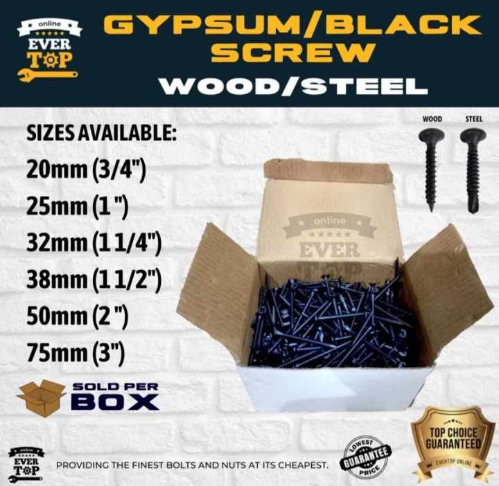 (1000pcs) Gypsum Screw/ Black screw for Wood/ Steel (Sold per 1small ...