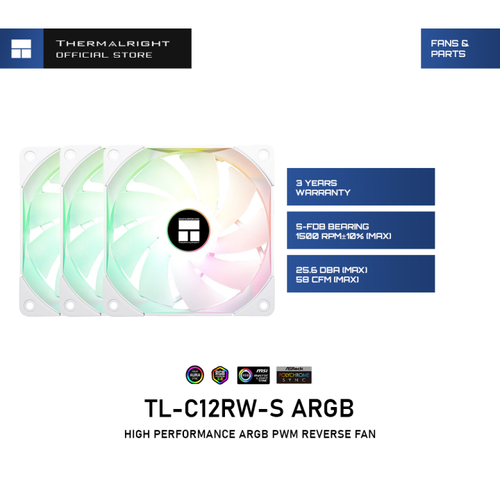 Thermalright TL-C12RW-S ARGB High Performance PWN Reverse Fan, Case Fan ...