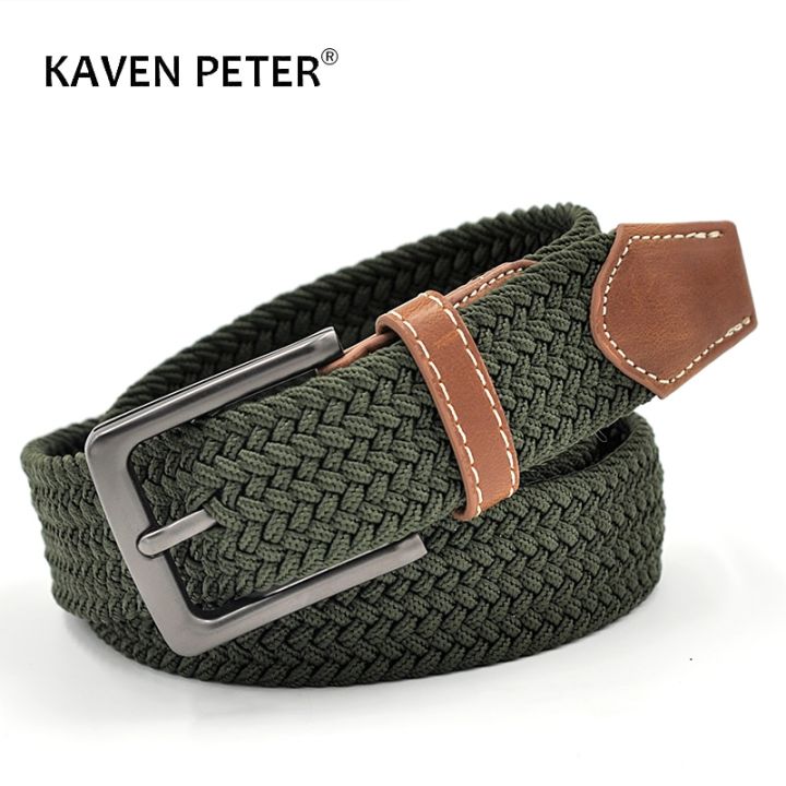 Green Longer Elastic Belts For Men Woven Braided Fabric Comfort Stretch ...