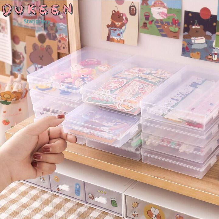 DUKEEN 2 Pcs/lot Transparent Desktop Organizer Pencil Box Plastic Desk ...