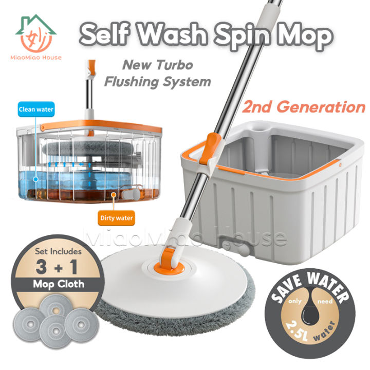 Upgraded Self Wash Spin Mop 2.0 Spinner Flat Mop 360 Rotating Cleaner With New Turbo Flushing ...