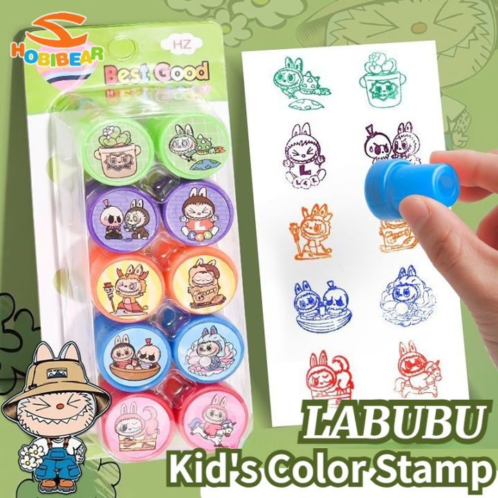 HOBIBEAR Labubu pattern stamp Children's toys Cute cartoon color stamp ...