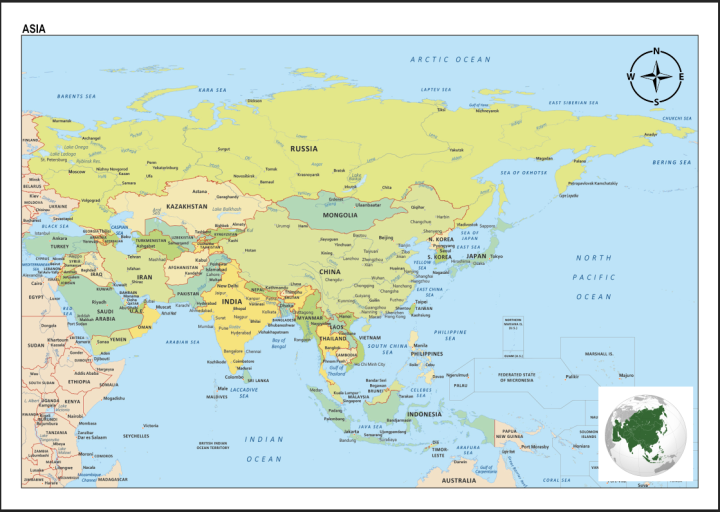 Asia Political Map Waterproof A4 Laminated Chart | Lazada PH