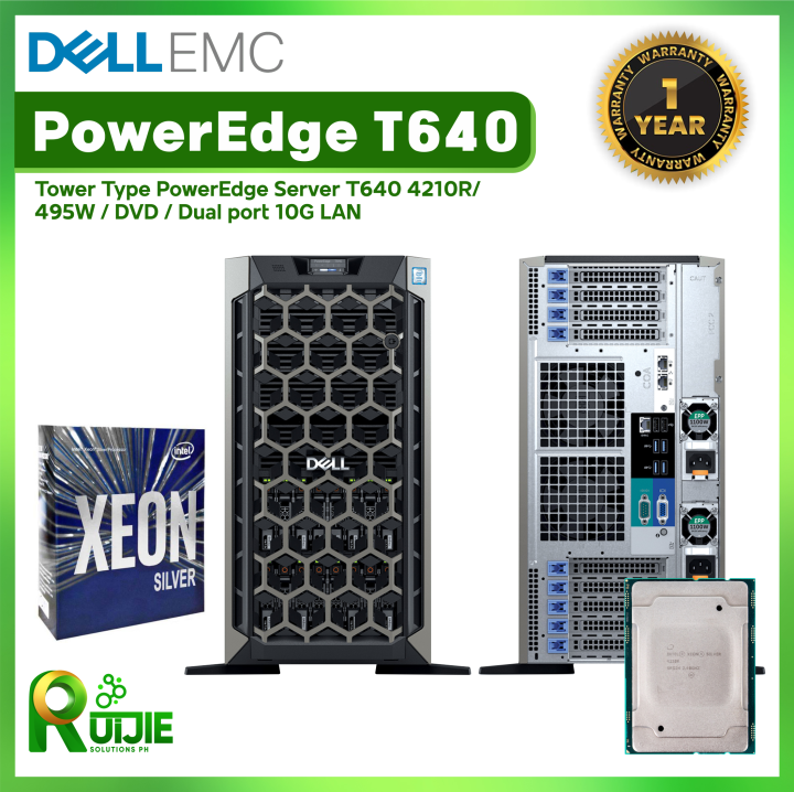 Tower Type Server Dell PowerEdge T640 4210R / 750W / DVD / Dual port ...