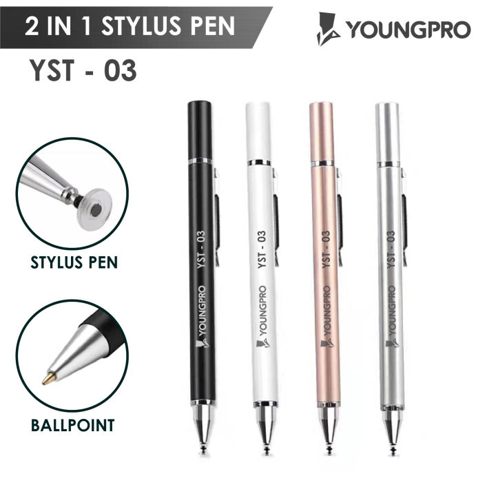 YOUNGPRO YST-03 STYLUS PEN 2IN1 UNIVERSAL MICROFIBER HEAD TOUCH DRAWING ...