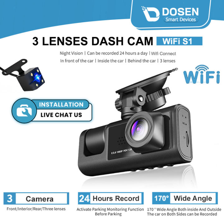 DOSEN 行车记录仪 Wifi 24 Hours Record 1080P FHD 3 Camera Dashcam for Car ...