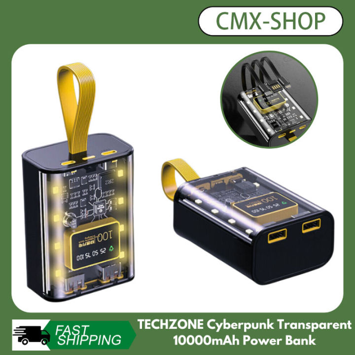 Cyberpunk Transparent 20000mAh Power Bank Adjustable LED Light Display ...