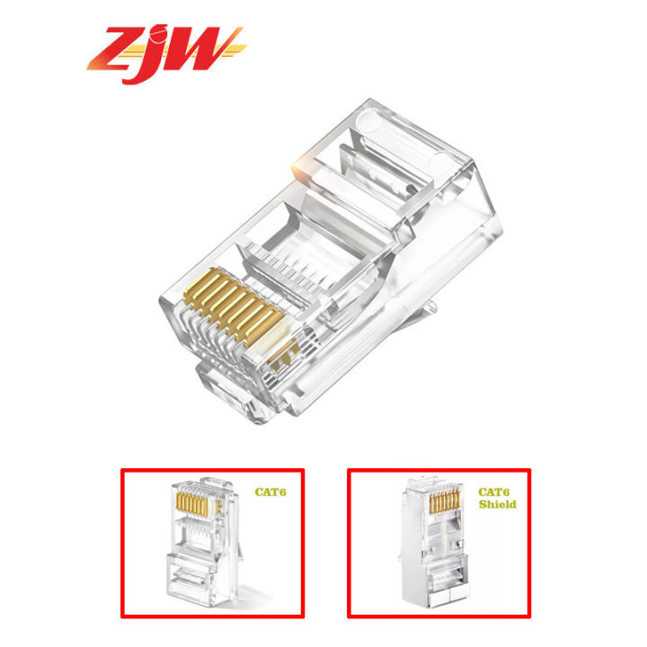 100 Pcs ZJW RJ45 Connector Cat5e Cat6 connector CAT5/CAT6 FTP RJ45 Pass ...