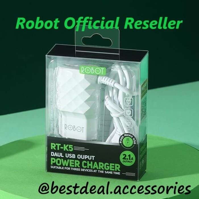 Robot RT-K5 Adaptor Charger 3 Output 2.1A + Fixed Cable Original ...