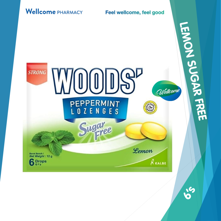 Woods Peppermint Sugar-Free Drops Lozenges - Lemon Flavour - 6's (15g ...