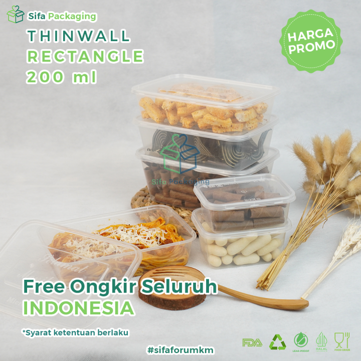 [10 Pcs] Thinwall Rectangle Tutup 200ml Persegi Panjang Kotak Makanan