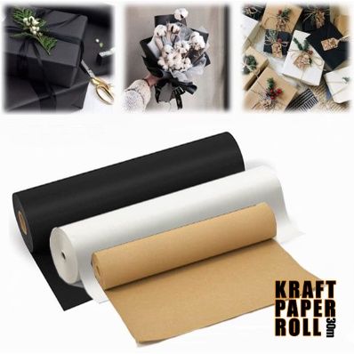 30m/roll BROWN, BLACK kraft paper roll crafts gift packaging small ...