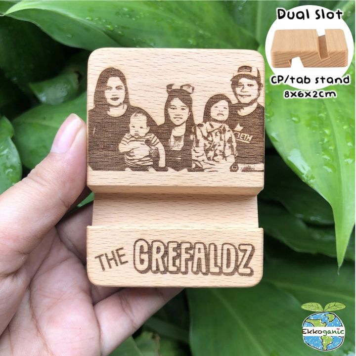 Personalized wooden mobile cell phone stand holder (dual slots) | Lazada PH