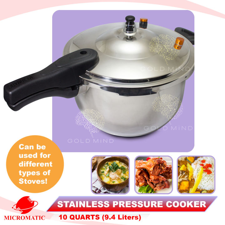 Micromatic Stainless Steel Pressure Cooker 10 Quarts (9.4 Liters ...